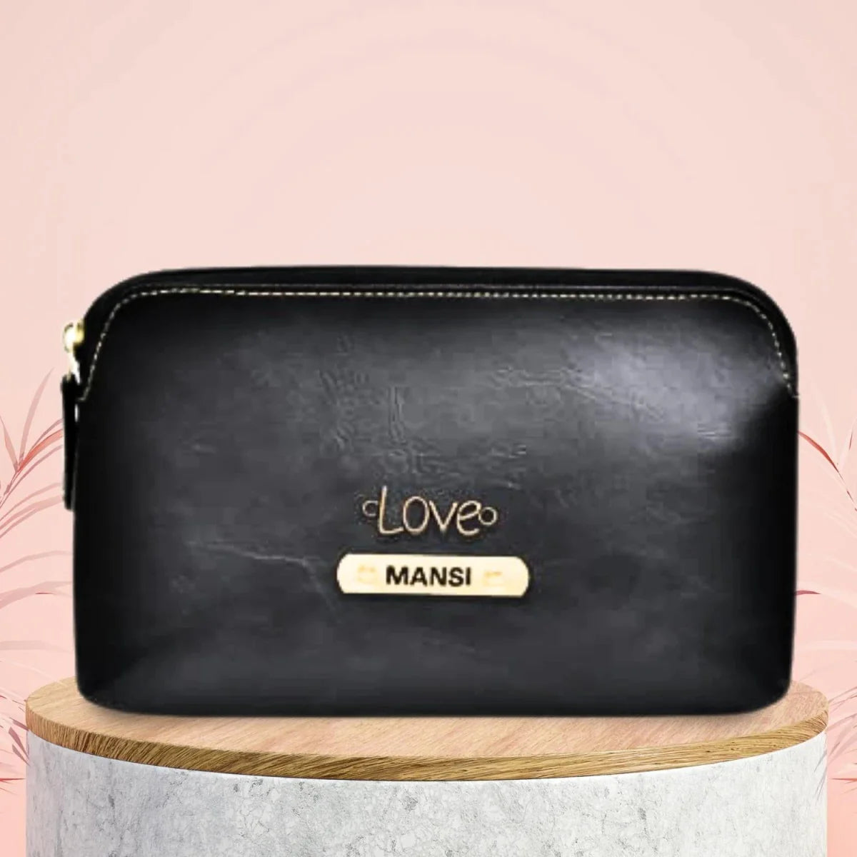 Personalised Classy Leather Mutlipurpose Large Travel/Vanity/Make-up Pouch - Black