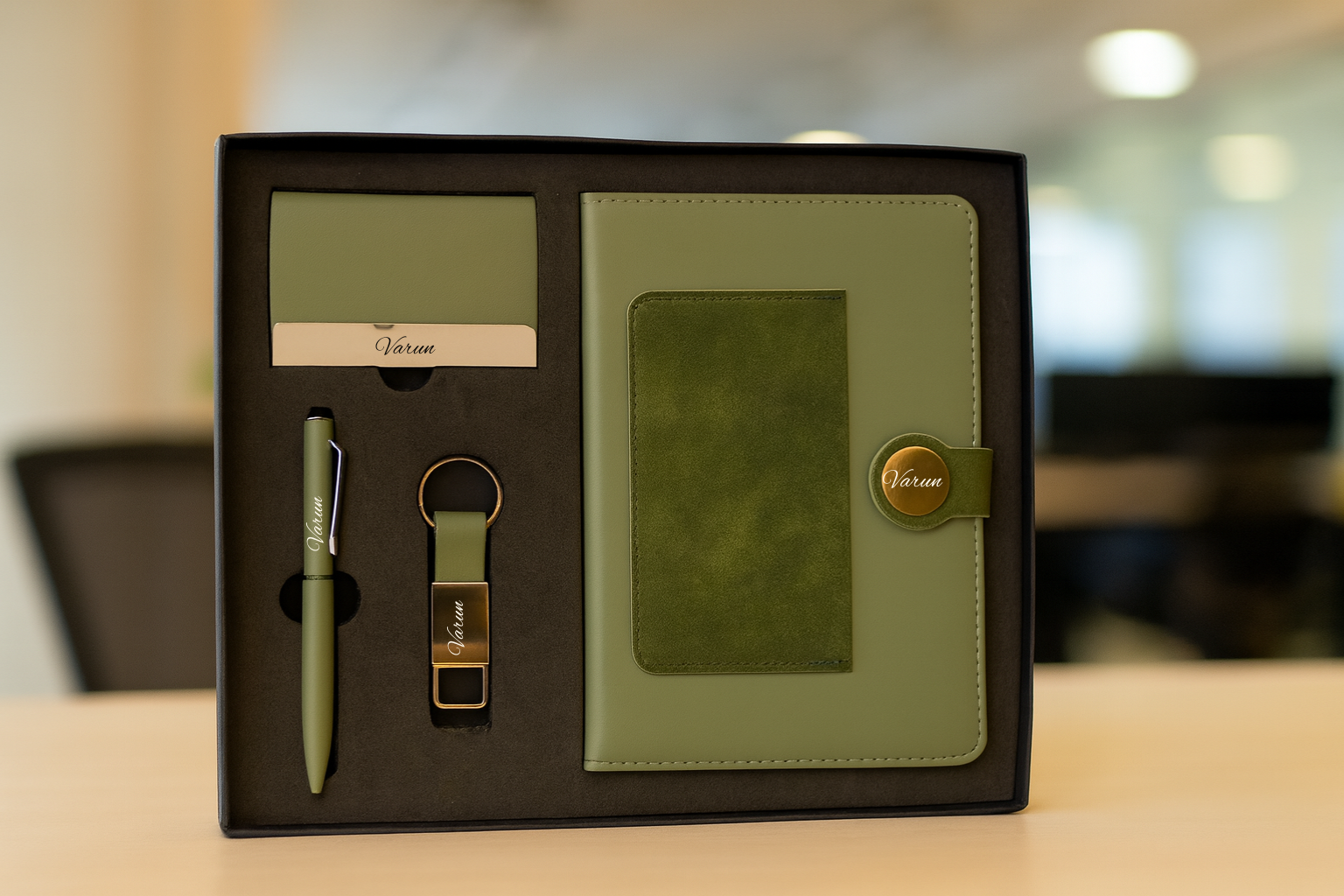 Dual Shade Diary + Classic Metal Pen + Classy Leather Metal Keychain