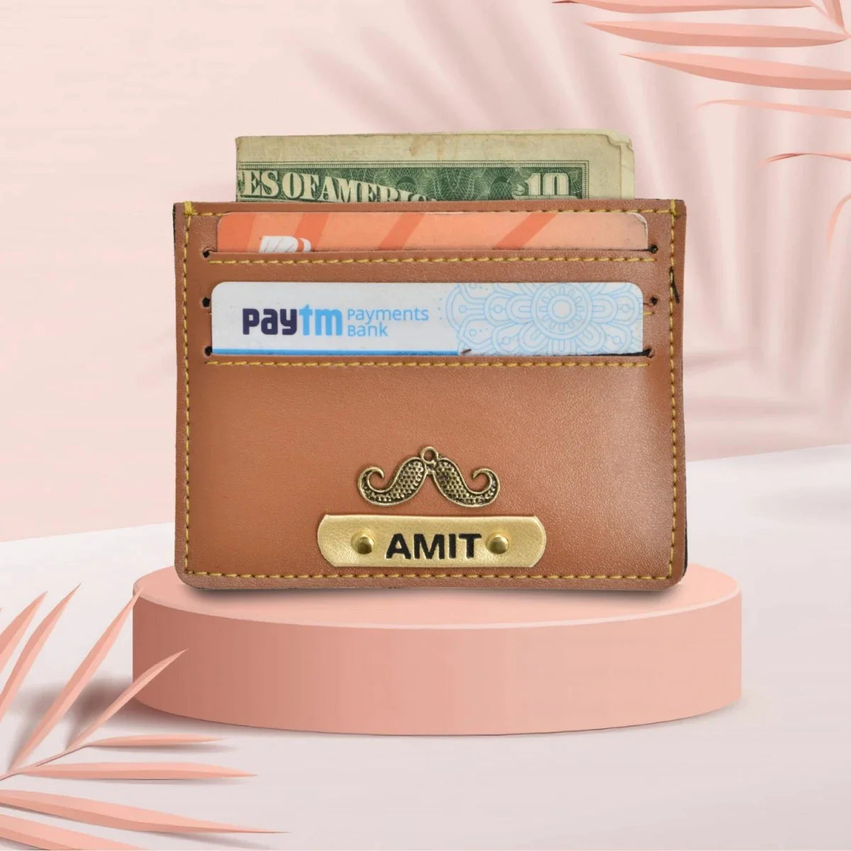 Personalized Vegan Leather Unisex Card Wallet - Tan | Your Gift Studio