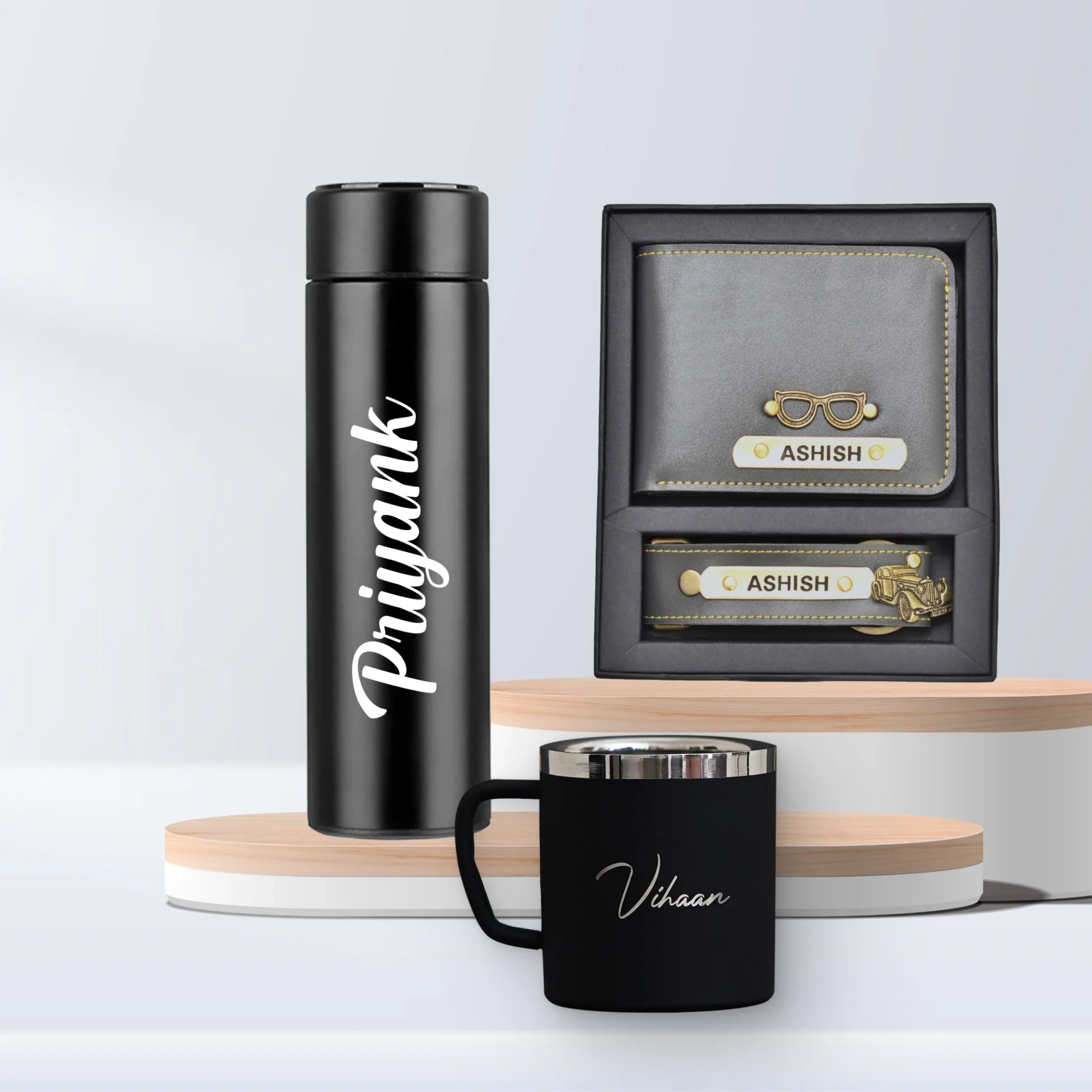 Personalized Temperature Bottle, Stainless Steel Mug & Men's Combo (2 ...
