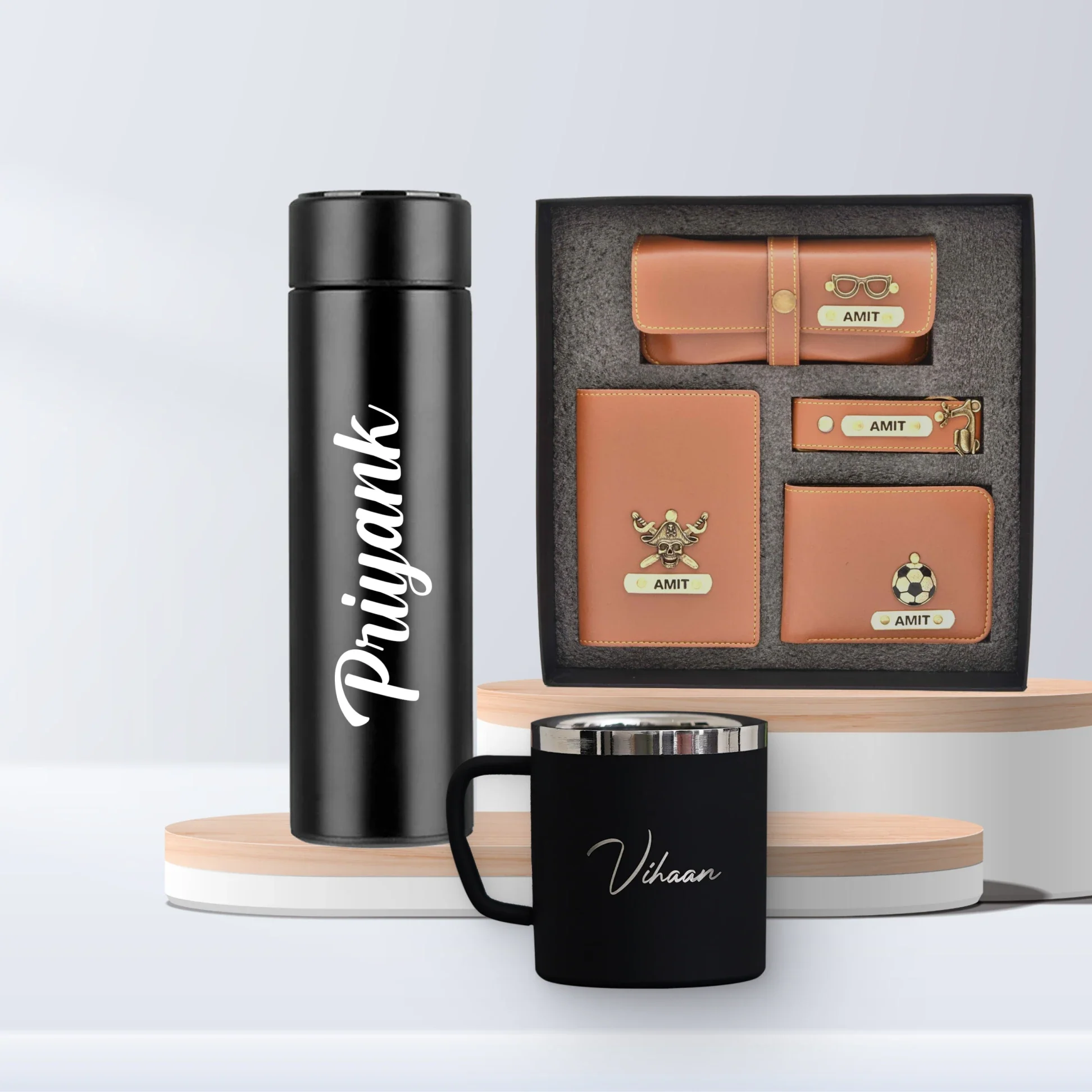 Personalised Bottle, Stainless Steel Mug & All in One Men's Combo (4 ...