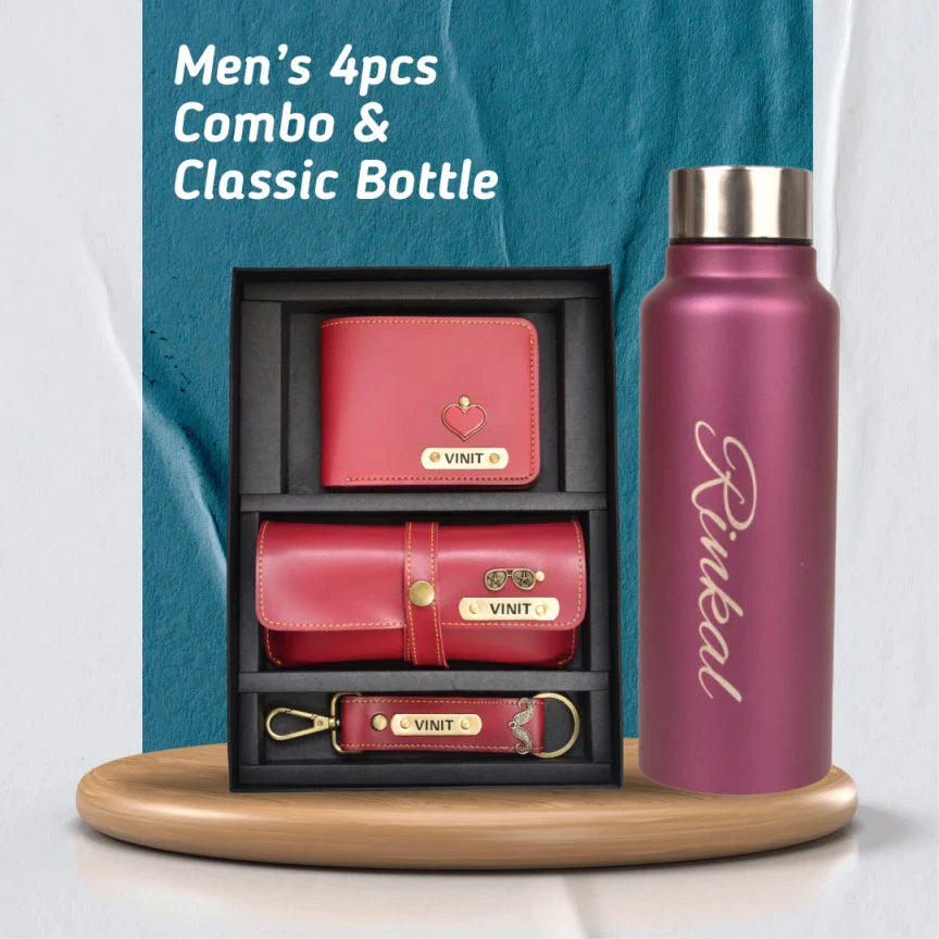 Personalized Best Vegan Leather Combo with Water Bottle - Wine | Your ...