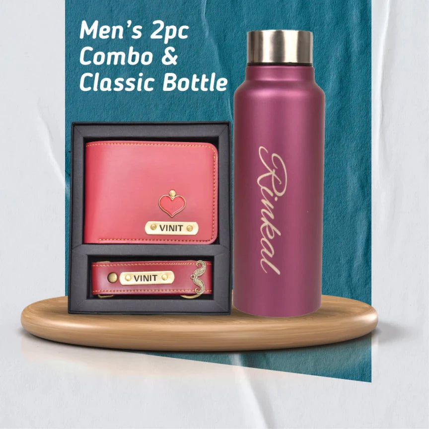 Personalized Men's 3 Pcs Combo with Classic Bottle - Tan | Your Gift Studio