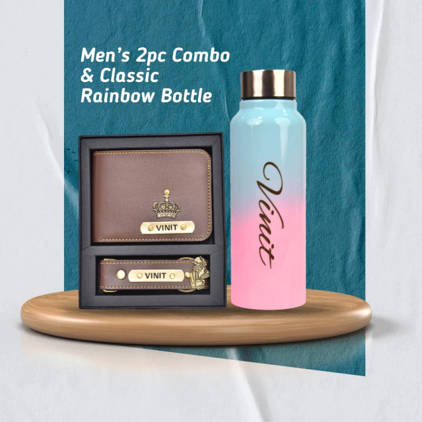 Customized Men's 3 Pcs Combo with Classic Bottle - Brown | Your Gift Studio