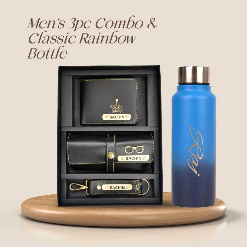 Customized Best Vegan Leather Combo with Water Bottle - Black | Your ...