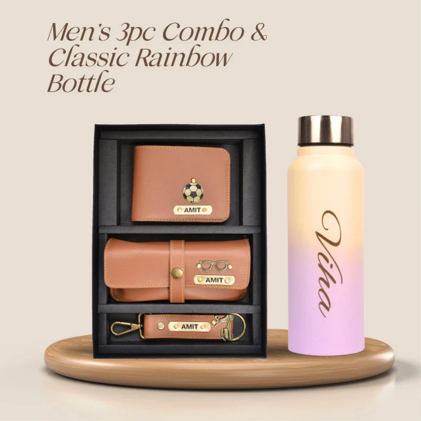 Customized Best Vegan Leather Combo with Water Bottle - Tan | Your Gift ...
