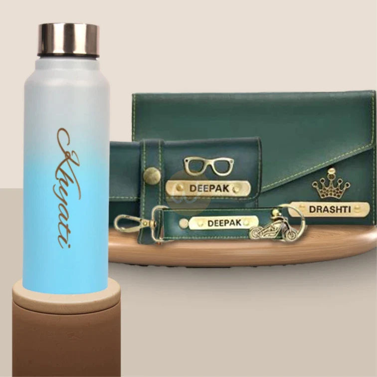 Personalized Women's Gift Combo with Bottle- Green | Your Gift Studio