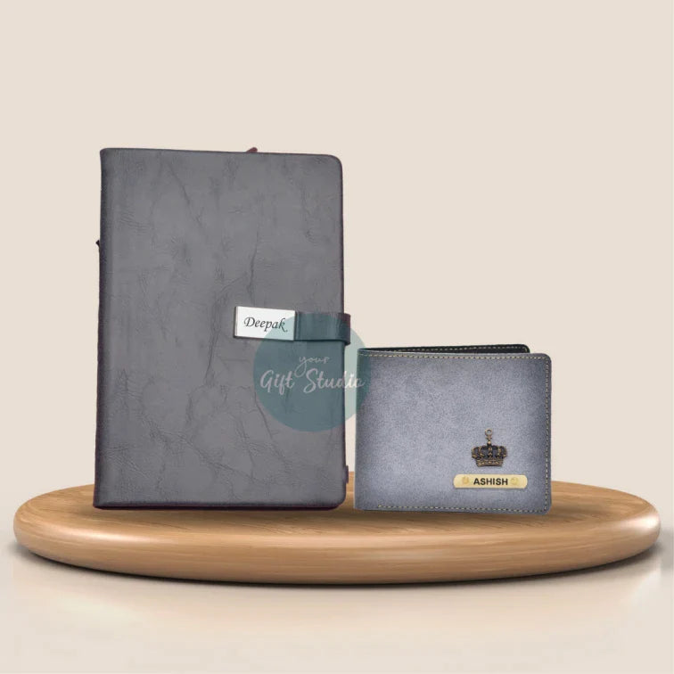 Customized Men's Wallet and Diary Combo - Grey | Your Gift Studio