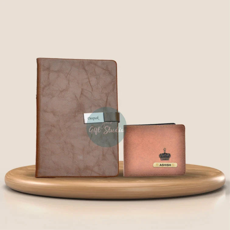 Customized Men's Wallet and Diary Combo - Brown | Your Gift Studio